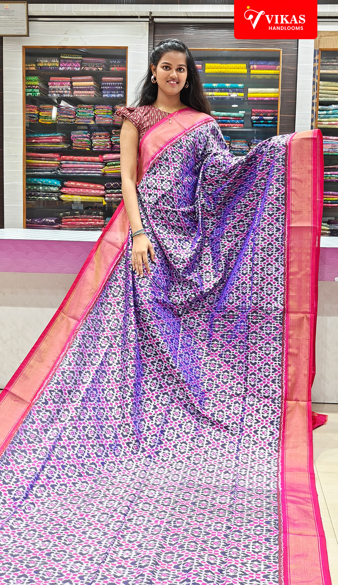Pochampally Ikat Saree Tissue Border Blue Sarees
