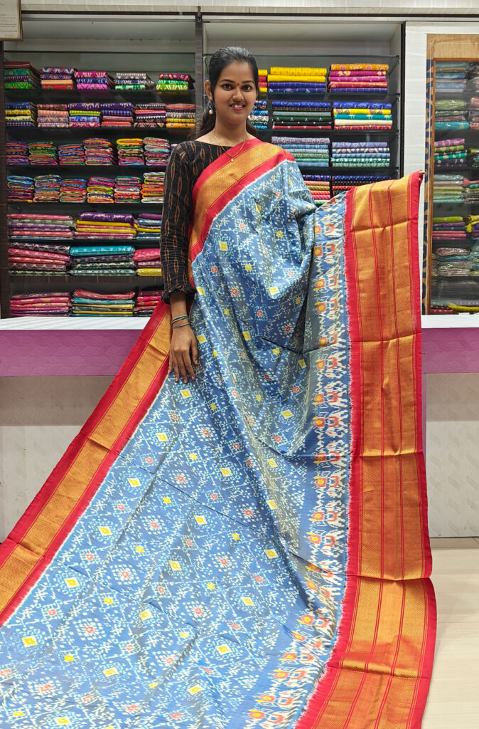 Pochampally Ikat Three Lines Kaddi Border Sarees