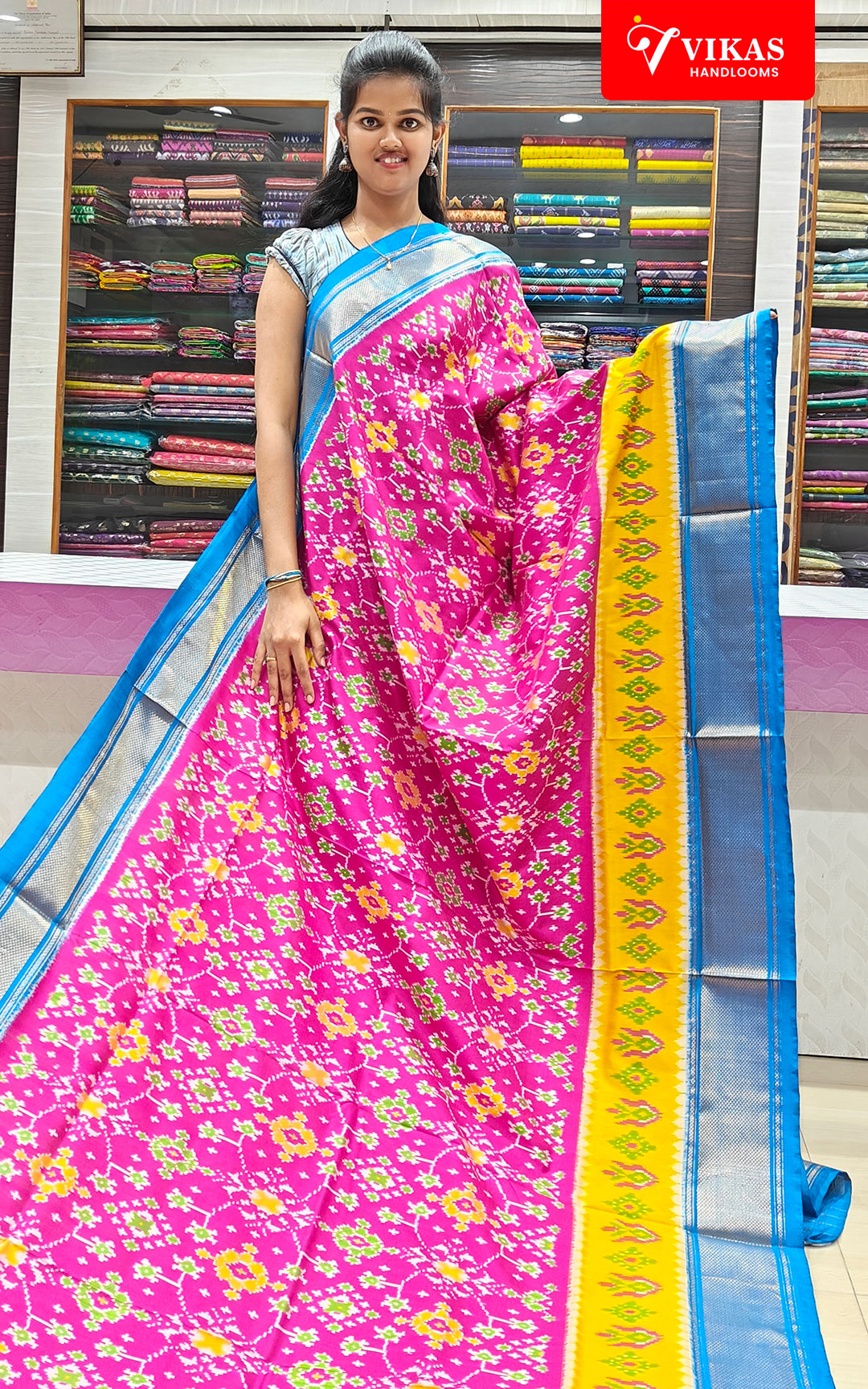 Pochampally Kaddi Border Pink Sarees